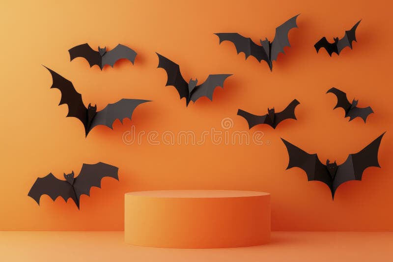 Halloween Bats with Orange Podium Display Background Stock Illustration ...