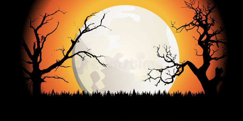 Halloween Theme Background with Full Moon and Trees Silhouettes Stock ...
