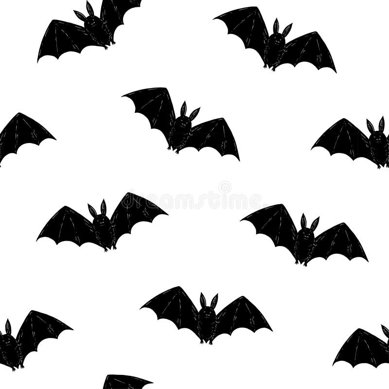 Halloween Black and White Seamless Pattern with Simple Cute Bat ...