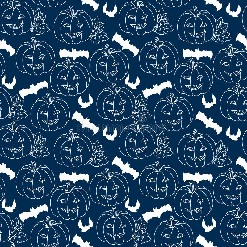 Halloween Blue Seamless Pattern with Pumpkins Stock Vector ...