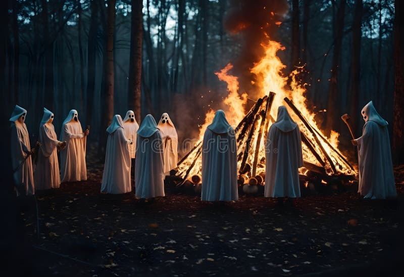 Halloween Bonfire in Dark Forest Stock Image - Image of night, creepy ...
