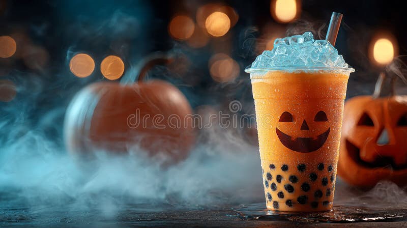 Halloween Bubble Tea with Jack-o -lantern Design Stock Illustration ...