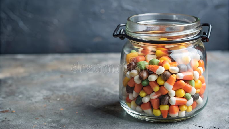Halloween Candies in Clear Jar on Black Background. Realistic Texture ...