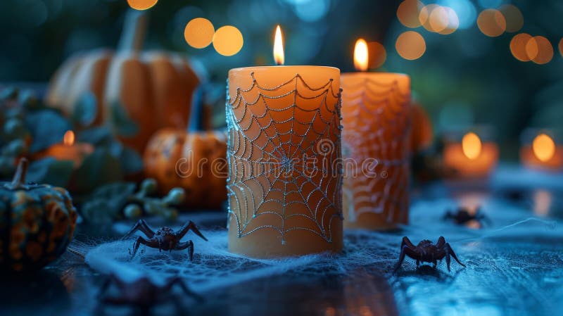 Halloween Candle with Spider Web - Generative Ai Stock Illustration ...