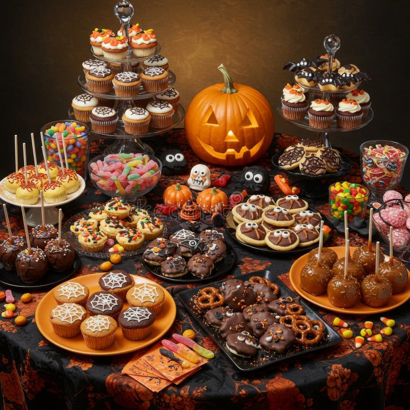 Halloween Candy and Treats Table Display Stock Illustration ...