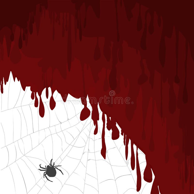 Halloween Card with Bloody Background and Spider on a Spider Web Stock ...