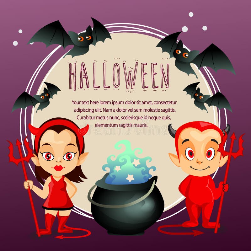 Halloween Card with Devil Cartoon Costume Stock Vector - Illustration ...