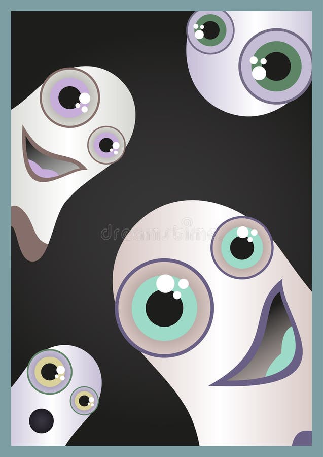 Halloween Card with Funny and Scared Ghost Stock Vector - Illustration ...