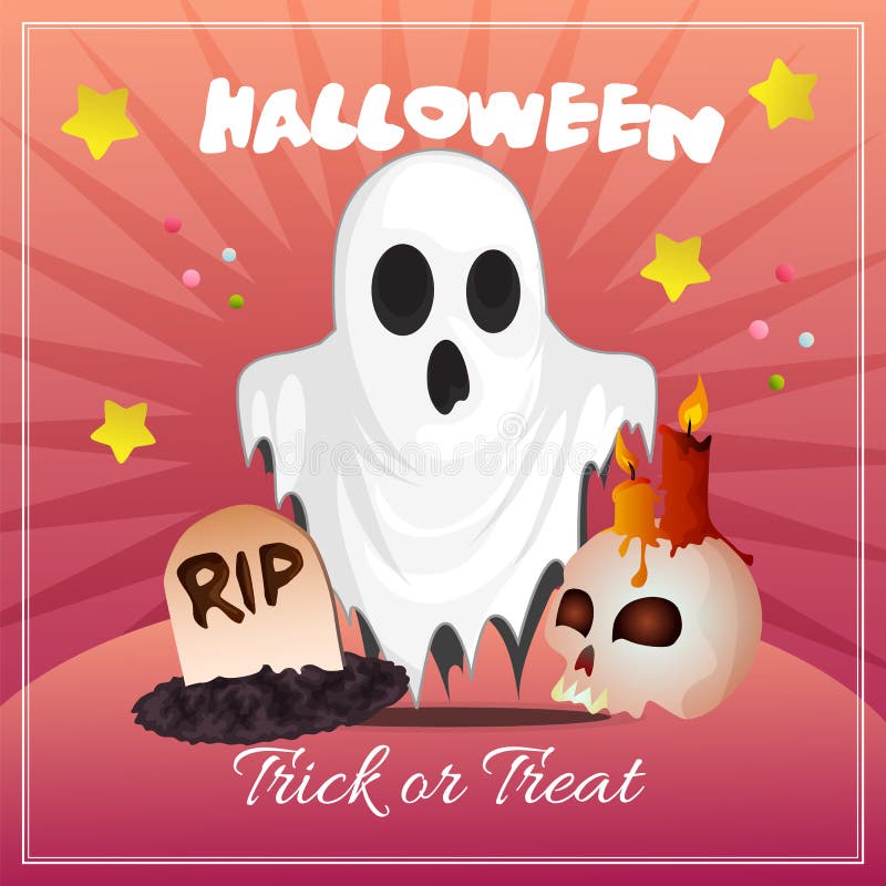 Halloween Card with Ghost Cartoon Characters Stock Vector ...