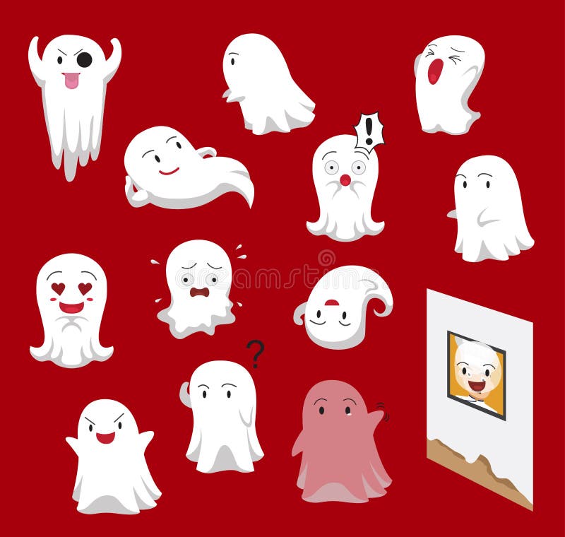 Cute Ghost Cartoon Red Background Vector Illustration Stock Vector ...