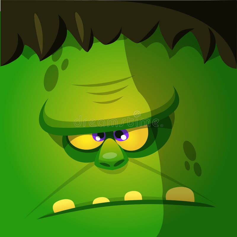 Cartoon Monster Face. Vector Halloween Green Monster Avatar. Stock ...