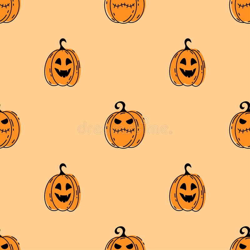 Halloween Cartoon Pumpkin Seamless Pattern. Vector Illustration Stock ...
