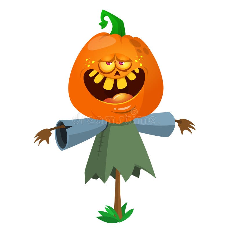 Halloween Cartoon Scarecrow with Pumpkin Head. Jack-o-lantern Stock ...