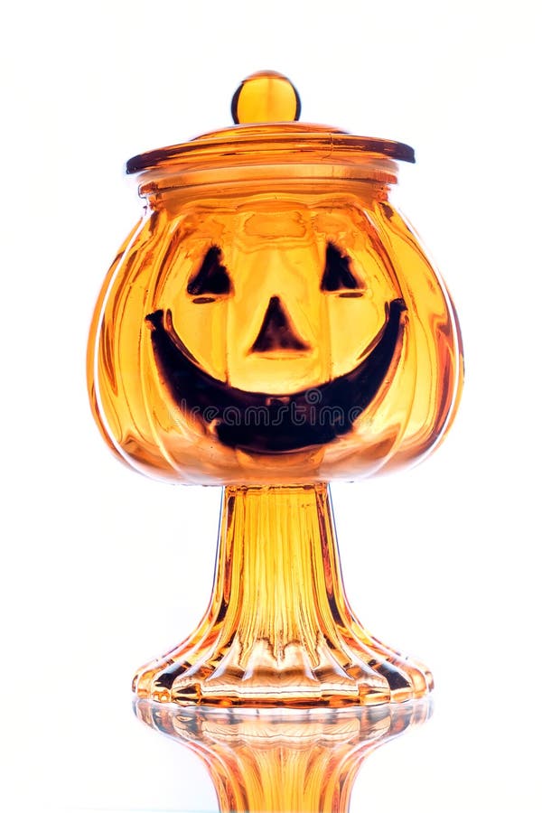 Halloween Carving Pumpkin Candy Pot Glass Stock Photo - Image of spooky ...