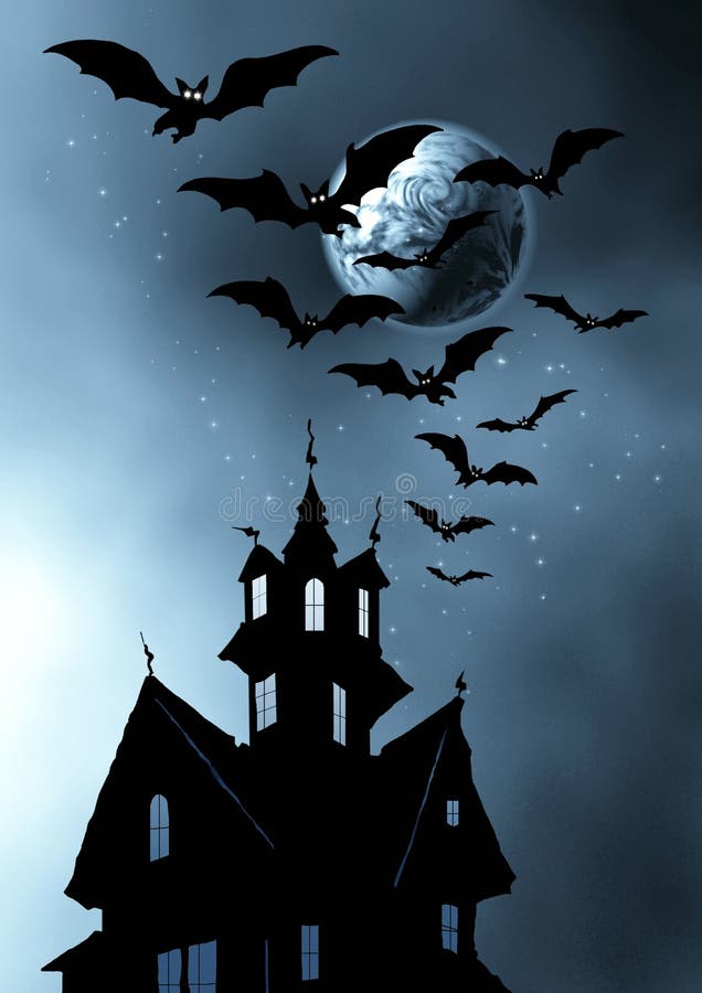 Halloween. Castle and Bats. Stock Illustration - Illustration of ...