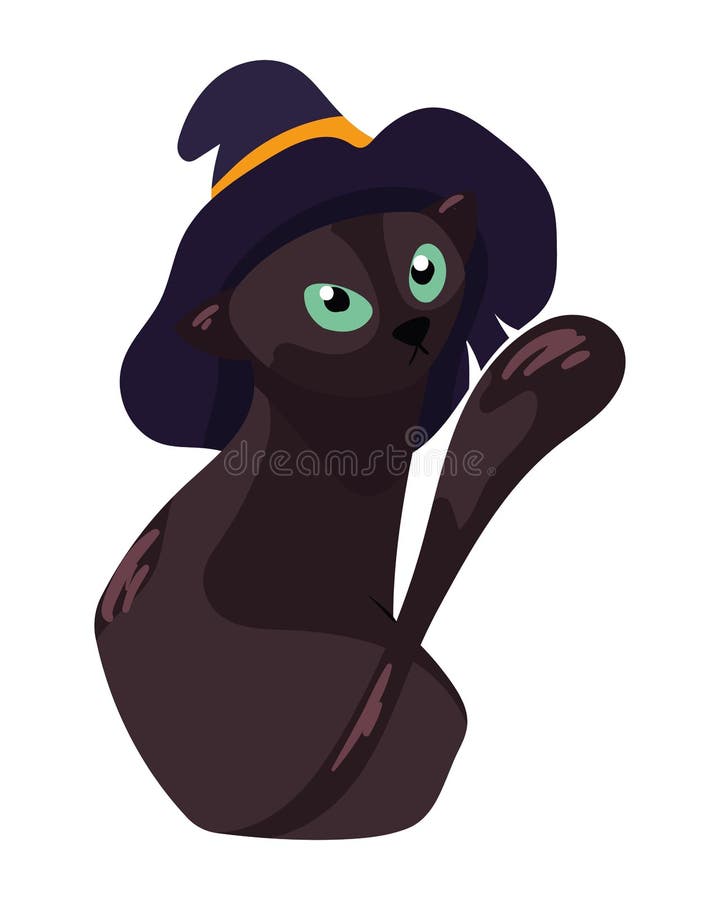 Halloween Cat with Witch Hat Stock Vector - Illustration of tail ...