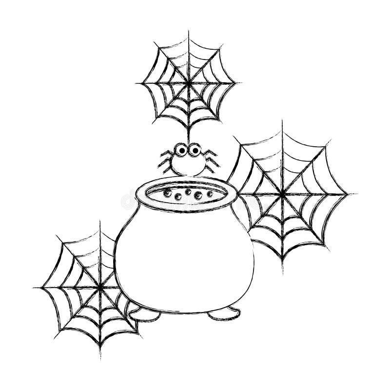 Halloween Cauldron and Spider Cobweb Spooky Stock Illustration ...