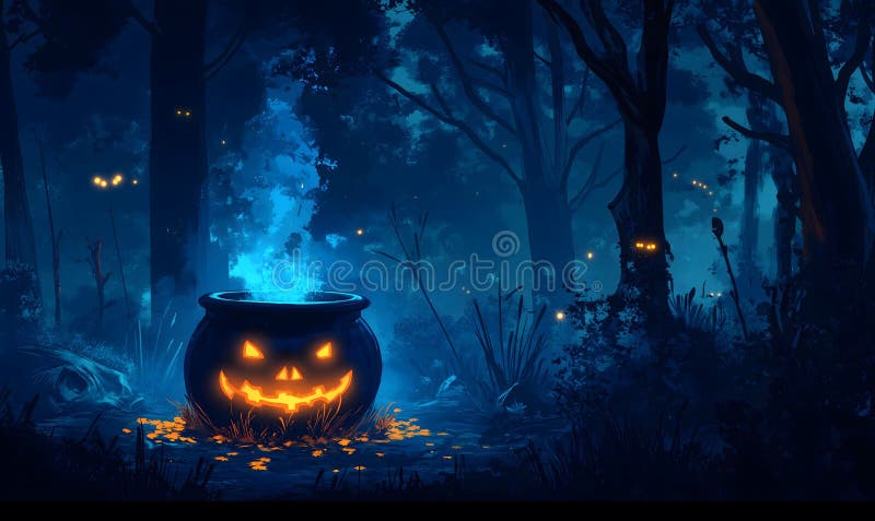 Halloween Cauldron in the Woods Stock Illustration - Illustration of ...