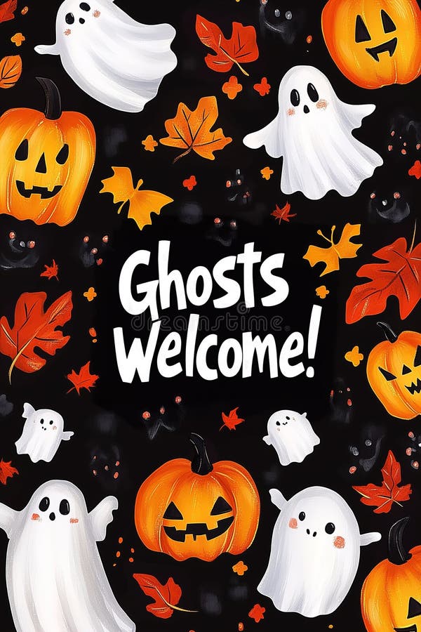 Halloween Celebration with Friendly Ghosts and Pumpkins Design and ...