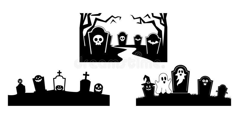 Halloween Cemetery Silhouette Set for Design Elements Stock Vector ...