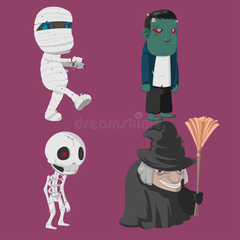 Halloween Characters Cartoon Collection Set Vector Stock Illustration ...