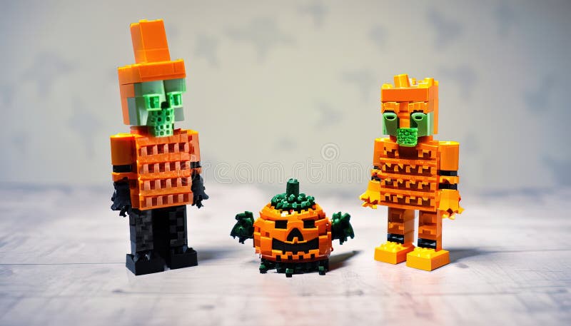 Halloween Characters Made of Small Blocks. Generative AI Stock ...
