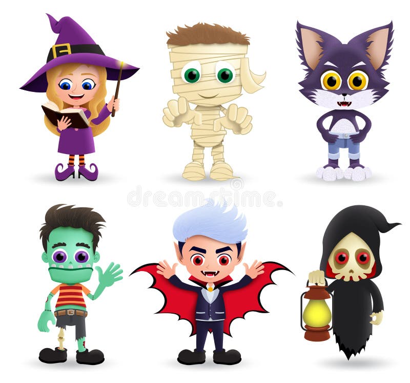 Halloween Vector Characters Set. Flat Scary Cartoon Horror Elements ... Halloween Vector Characters Set. Flat Scary Cartoon Horror Elements ...