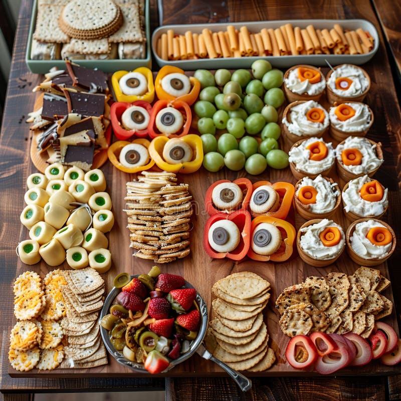 Halloween Cheese Board with Crackers, Fruits, and Candies Stock Photo ...