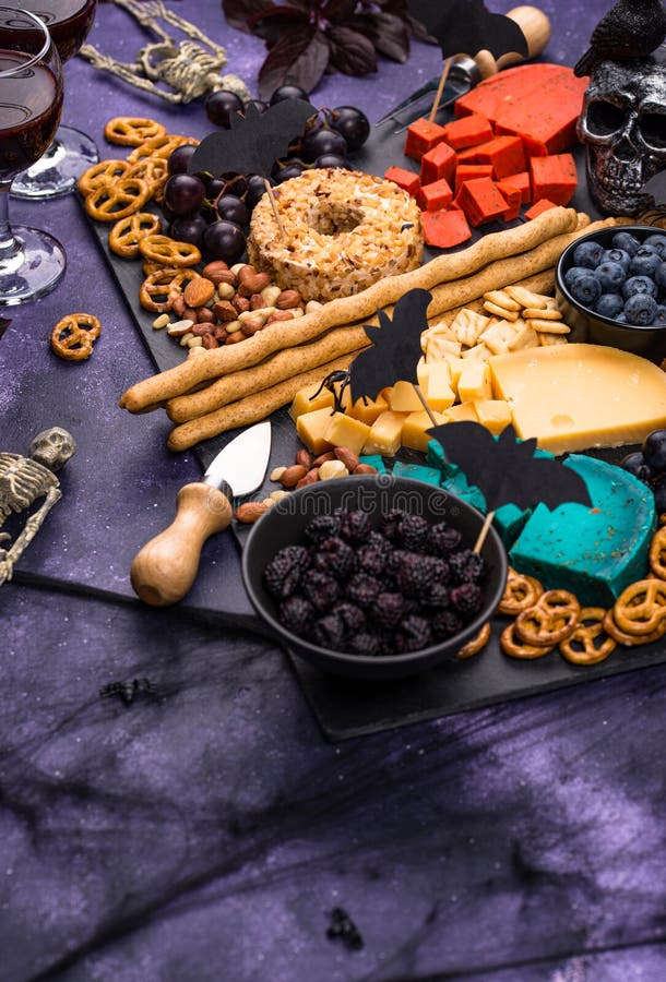 Halloween Cheeseboard with Blue and Red Cheese Stock Photo - Image of ...