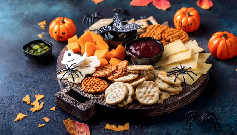 Halloween Cheeseboard with Creepy Crackers and Spooky Party Prop Decor ...