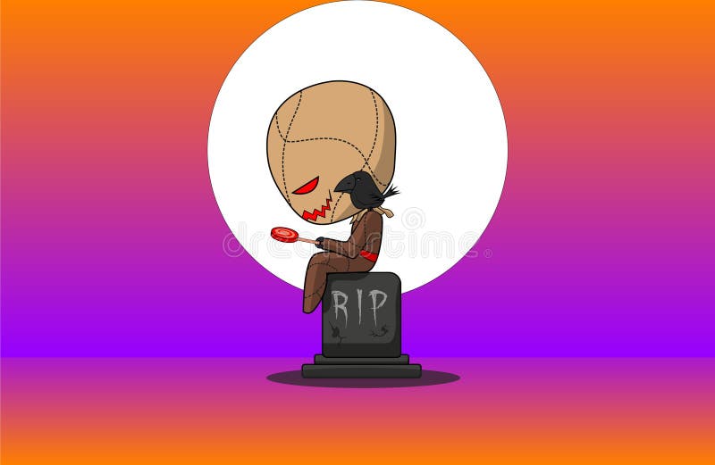Halloween Chibi Scarecrow in Graveyard Set in Rip Stock Vector ...