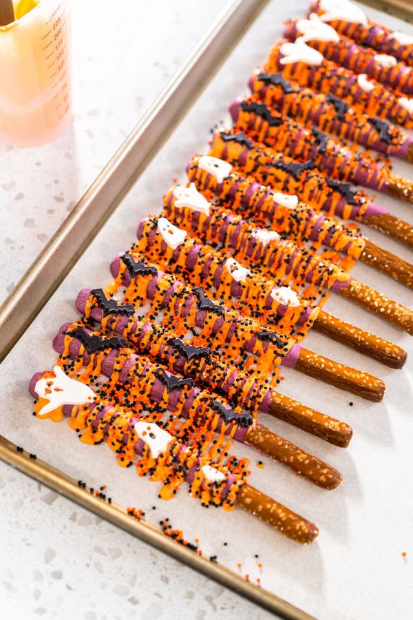 Halloween Chocolate-covered Pretzel Rods Stock Image - Image of paper ...