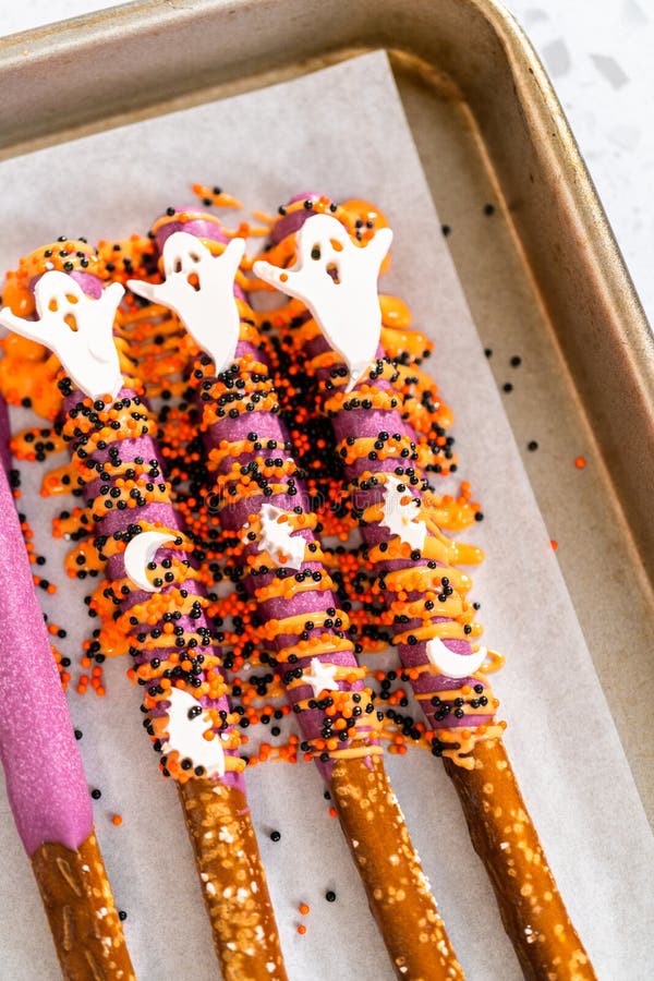 Halloween Chocolate-covered Pretzel Rods Stock Image - Image of dessert ...