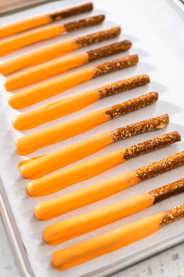 Halloween Chocolate-covered Pretzel Rods Stock Image - Image of food ...