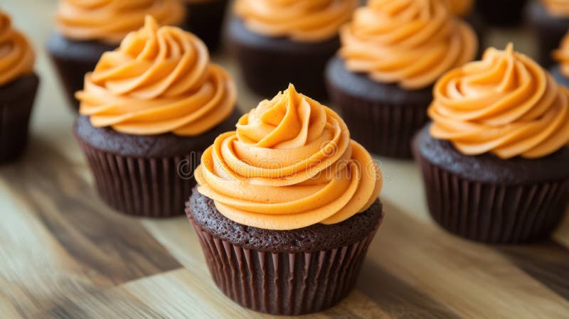 Halloween Chocolate Cupcakes with Orange Icing Stock Illustration ...
