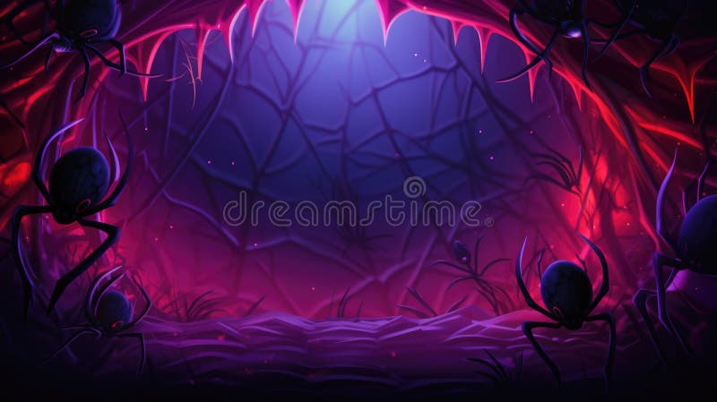 Halloween Cobweb and Spiders in the Dark Forest. Festive Event Banner ...