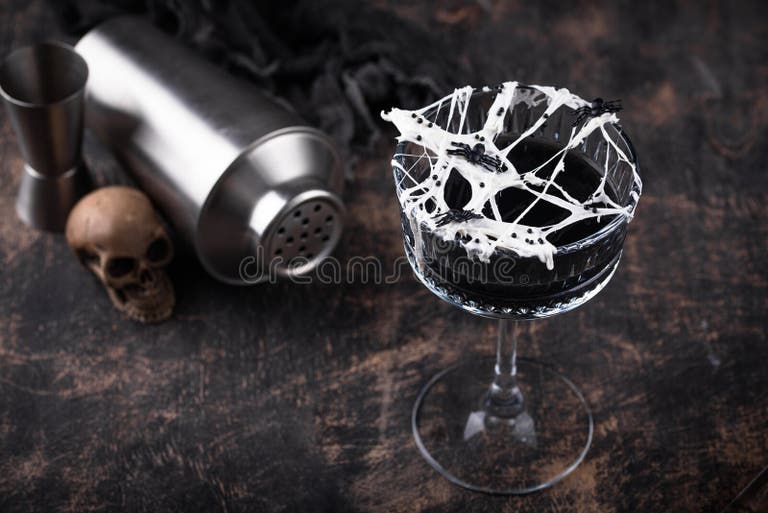 Halloween Cocktail with Spider Cobweb Stock Photo - Image of party ...
