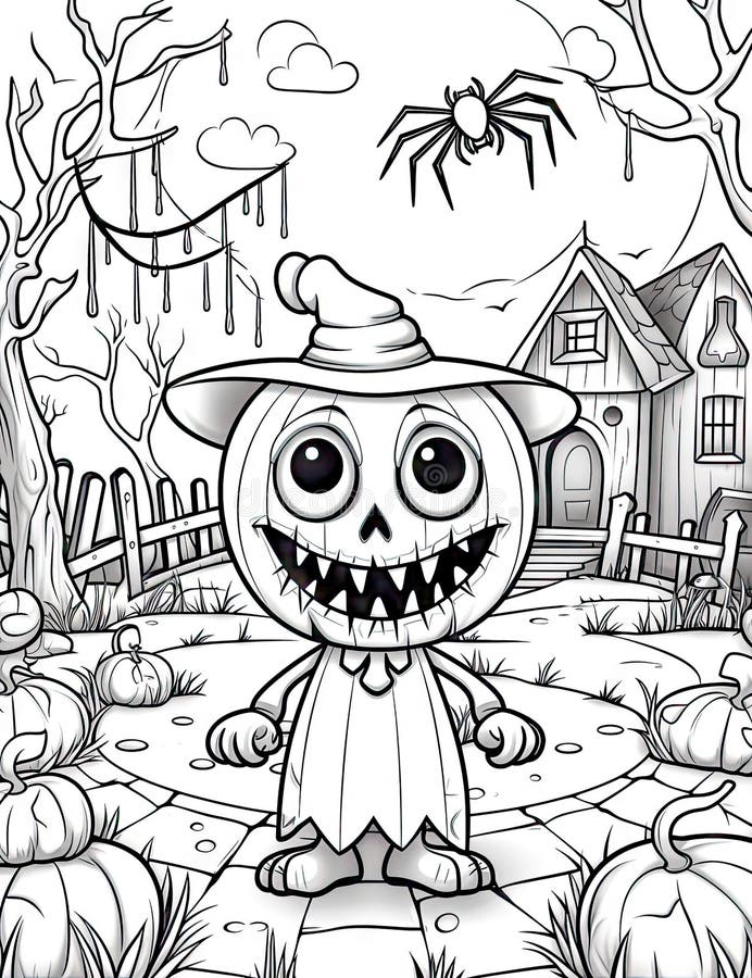 Halloween Colouring Page with a Pumpkin As the Subject Stock ...