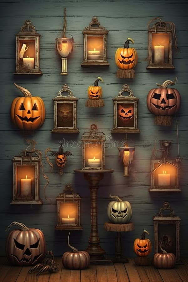 Halloween Composition Composed of Several Pumpkins with Different ...