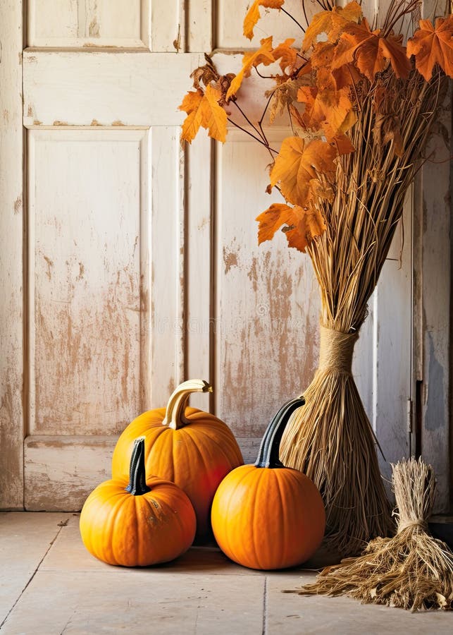 Halloween Composition with Pumpkins,dried Tree Branches, Autumnal ...