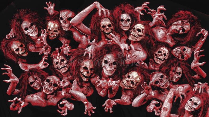 Halloween Concept of Many Bloody Ghosts and Demons Crowded Together in ...