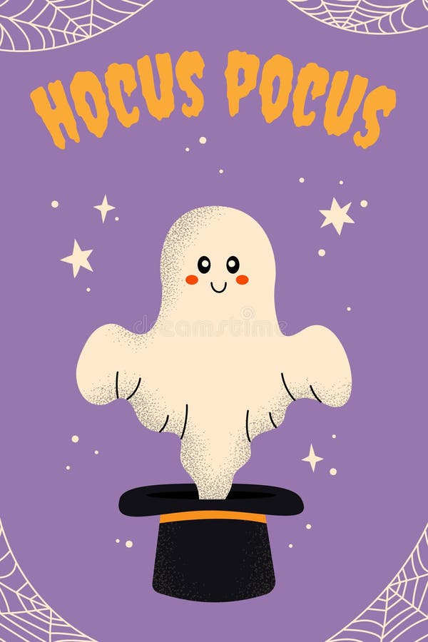 Halloween Concept. Vertical Poster with Flying Ghost, Hat and Text ...
