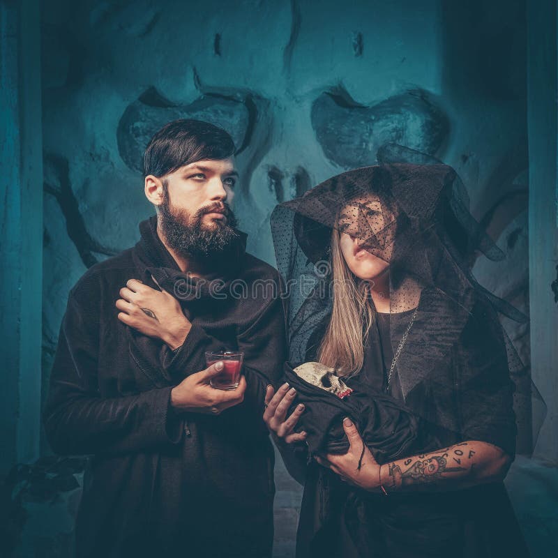 Halloween Concept with Young Man and Witch Stock Image - Image of ...