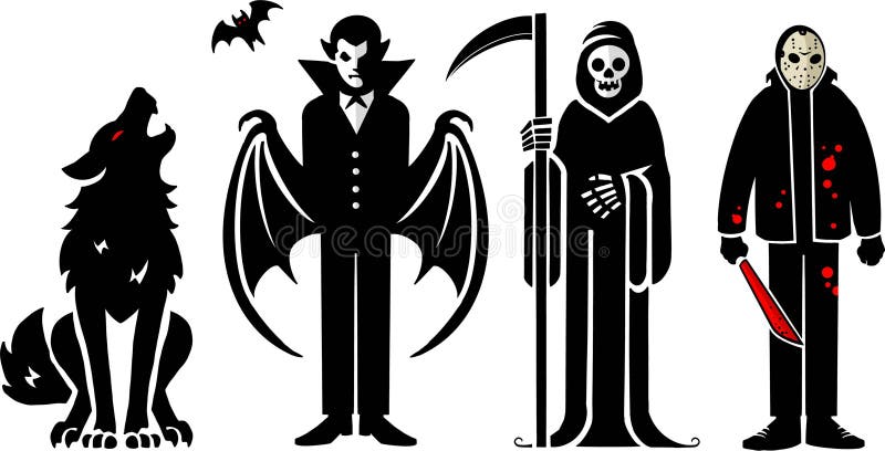 Halloween Costumes Werewolf Vampire Grim Reaper Murderer Stock ...