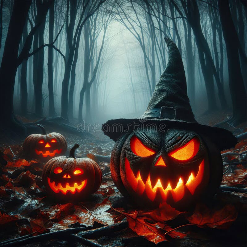 A Halloween Creepy and Scary Composition. an Eerie Forest in Autumn ...