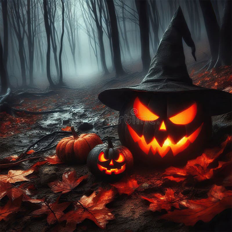 A Halloween Creepy and Scary Composition. an Eerie Forest in Autumn ...