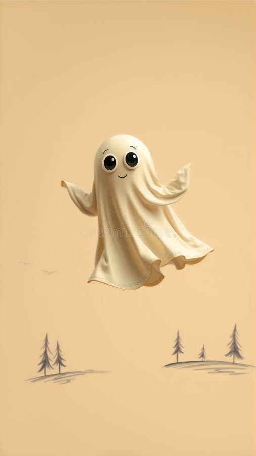Halloween Cute Ghost Flying Over Landscape Background. AI Generation ...