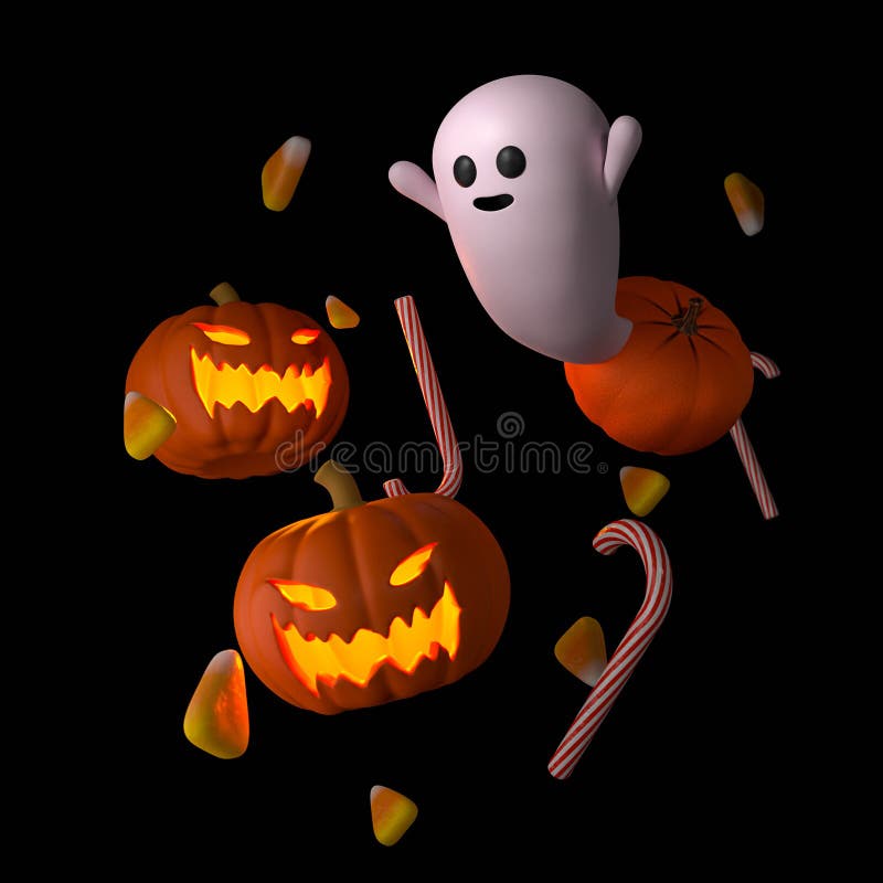 Halloween 3d Elements of Spooky Pumpkins, White Cute Ghost, Candy Cans ...