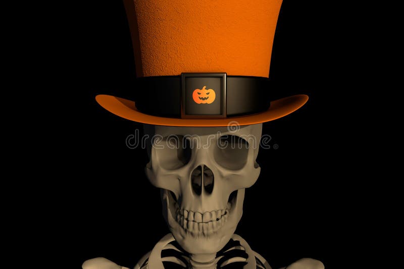 Halloween. 3D Skeleton in an Orange Hat Stock Illustration ...