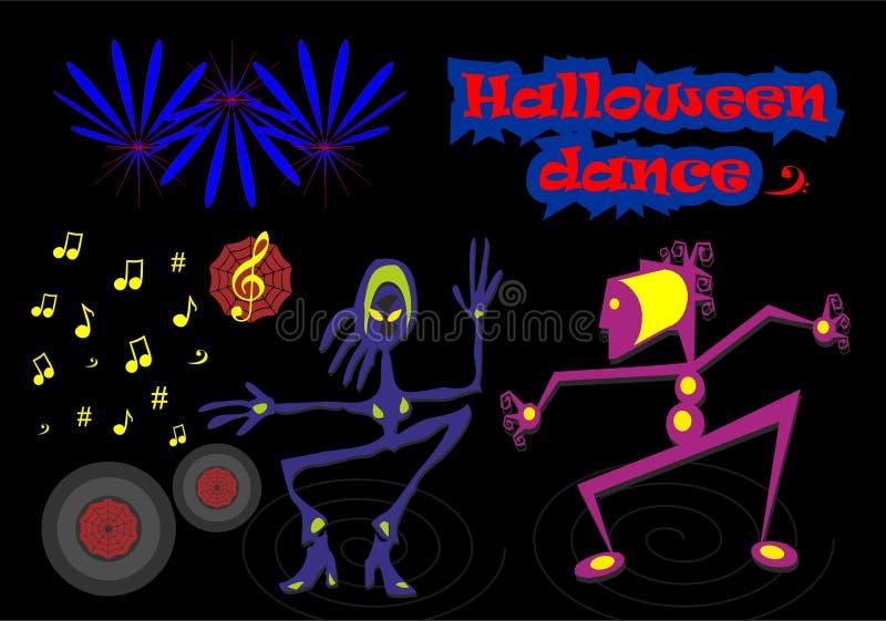Halloween Dance - Two Monsters Dance and Have Fun. Stock Vector ...